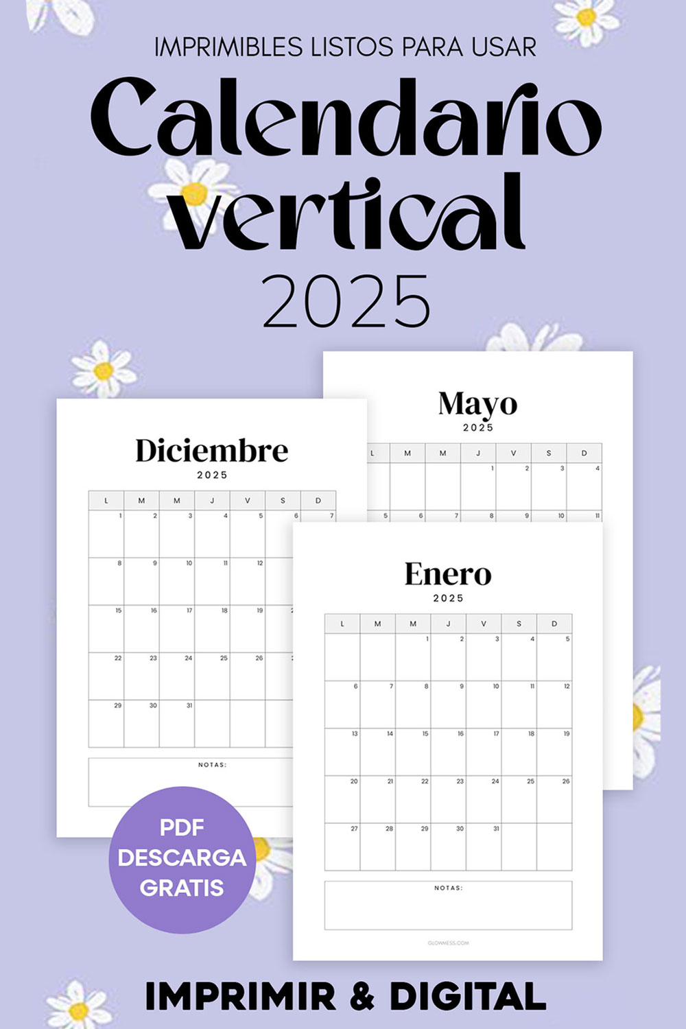 Calendario 2025 para Imprimir: 3 Diseños Minimalistas PDF gratis