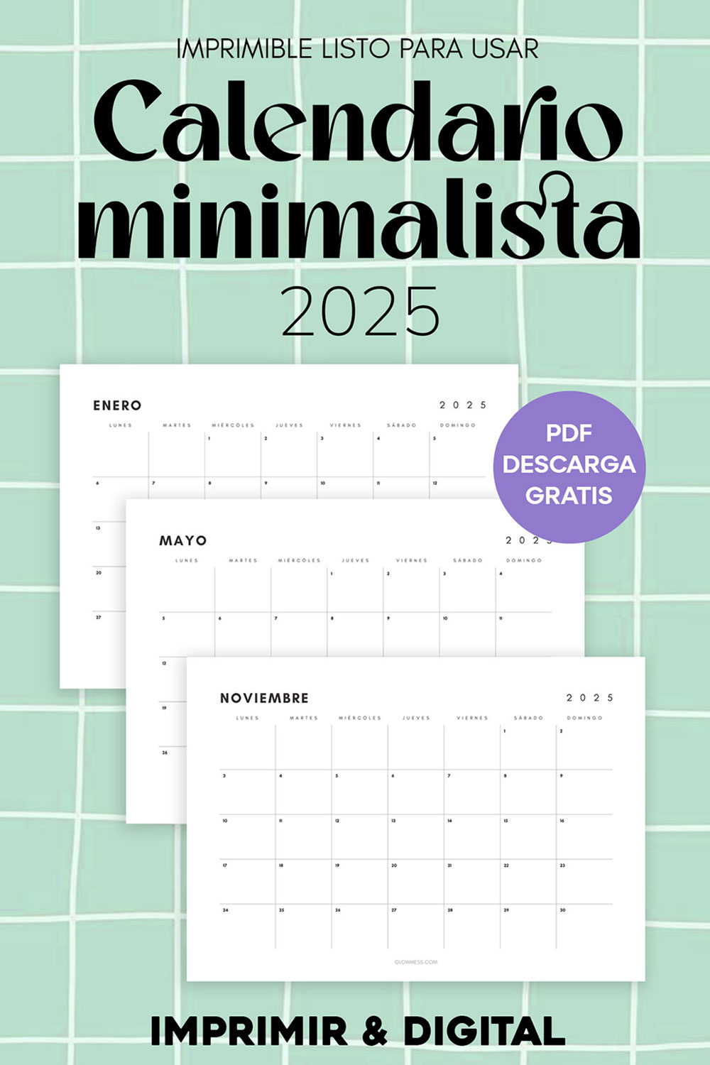 Calendario 2025 para Imprimir: 3 Diseños Minimalistas PDF gratis